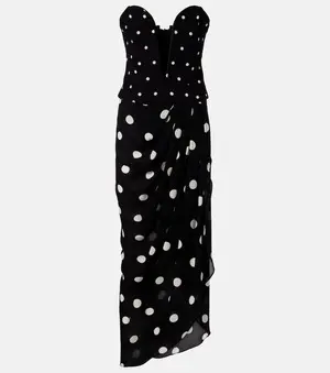 ADRIANA DEGREAS Polka-dot Draped Midi Dress - Black