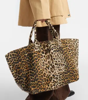 GANNI Large Leopard-print Canvas Tote Bag - Brown