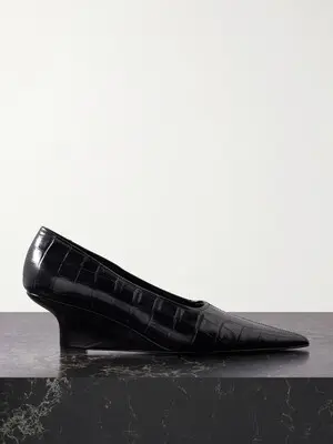 TOTEME Croc-effect Leather Wedge Pumps