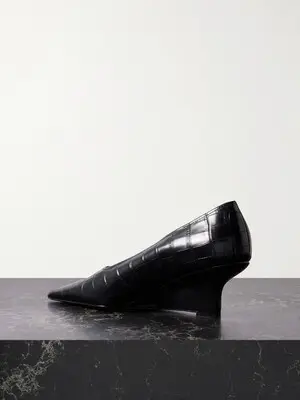 TOTEME Croc-effect Leather Wedge Pumps