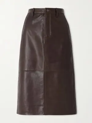 FRAME Paneled Leather Midi Skirt