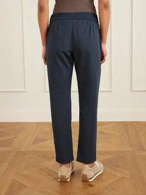 Brunello Cucinelli Bead-embellished Cotton-blend Jersey Track Pants - Blue