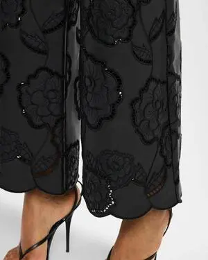 TOCCIN Shawn Embroidered Faux Leather Pants - Jet