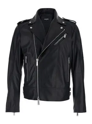 Dsquared2 Leather Jacket With Zip Pockets - Black