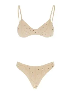VENUJA Sequin-Embellished Tech Fabric Bikini - Beige