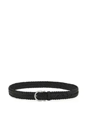 FERRAGAMO Woven Gancini Buckle Belt - Black