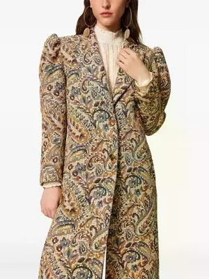 TWINSET Puff-sleeve Paisley Jacquard Coat