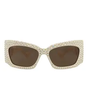 Gucci Shield Frame Recycled Acetate Sunglasses - Ivory Ivory Brown (gg1412s/30014422/002)