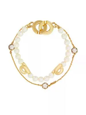 FERRAGAMO Pearl Gancini Double Strand Bracelet - Gold