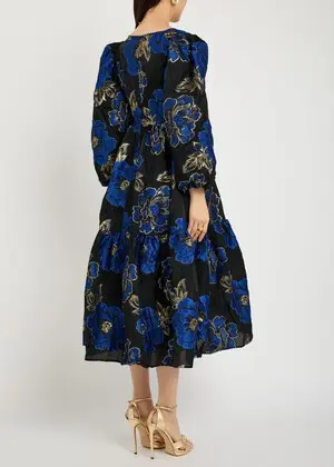 SISTER JANE Floral-jacquard Woven Midi Dress