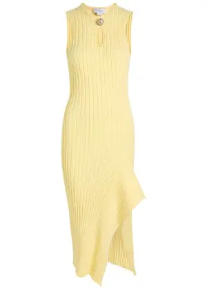 Stella McCartney Ribbed Cotton Midi Dress - Yellow