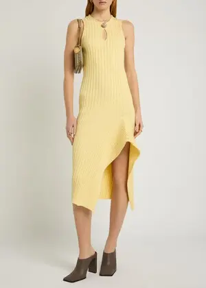 Stella McCartney Ribbed Cotton Midi Dress - Yellow