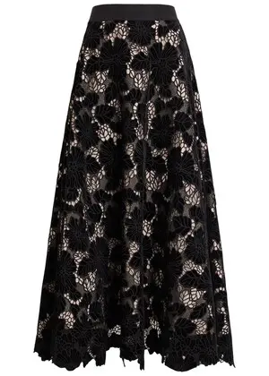 Alice + Olivia Lorena Cutwork Lace Maxi Skirt - Black
