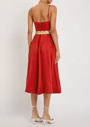 Zimmermann Rebellion Belted Linen Midi Dress - Red