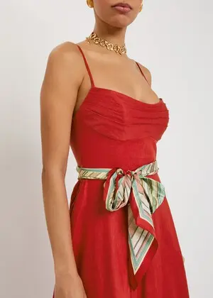 Zimmermann Rebellion Belted Linen Midi Dress - Red