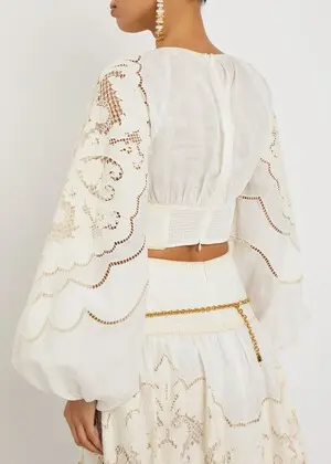Zimmermann Daylight Guipure-lace Cropped Linen Top