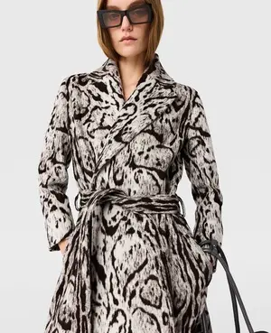 Stella McCartney Cloud Leopard Jacquard Belted Trench Coat - Multicolor Gray