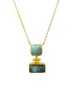 OTTOMAN HANDS Nerissa Labradorite And Aqua Chalcedony Pendant Necklace - Gold