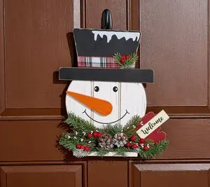 VALERIE PARR HILL As Is Winter Welcome Sign With Snowman, Pine, Berries Val - One-color