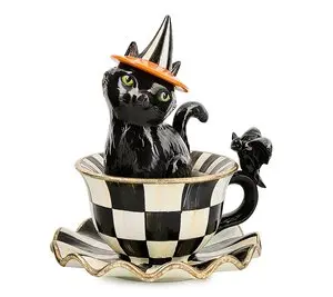 MACKENZIE-CHILDS As Is Halloween Cat Teacup Figurine - One-color