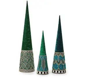 MACKENZIE-CHILDS As Is Set Of 3 Emerald Luxecone Trees - One-color
