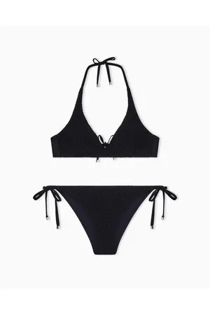 Emporio Armani Lycra Smocked Triangle Bikini - Black