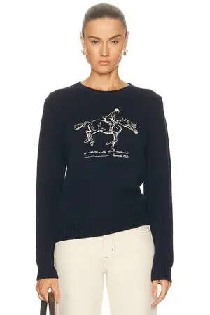 SPORTY & RICH Horse Knitted Sweatshirt - Dark Navy