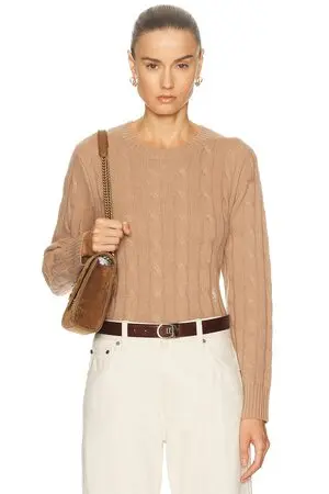 SPORTY & RICH Src Cableknit Cashmere Sweater - Camel