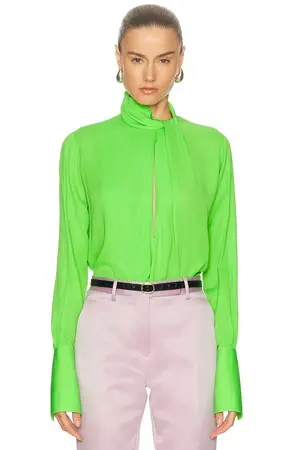 TOM FORD Silk Georgette Long Sleeve Blouse - Green Flash