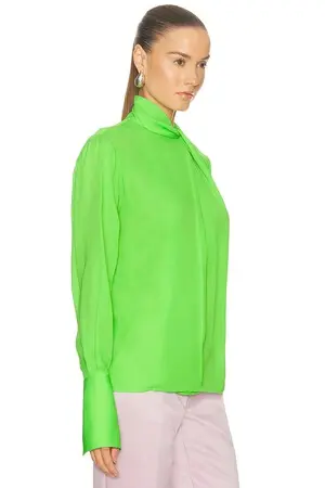 TOM FORD Silk Georgette Long Sleeve Blouse - Green Flash
