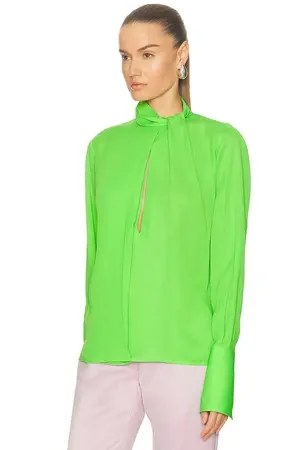 TOM FORD Silk Georgette Long Sleeve Blouse - Green Flash