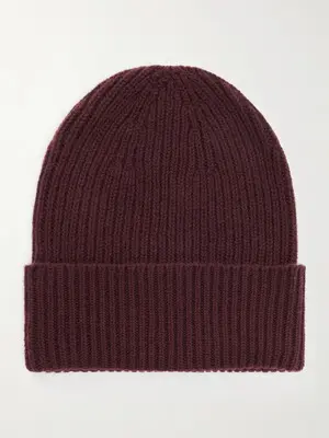 William Lockie Ribbed Cashmere Beanie Burgundy