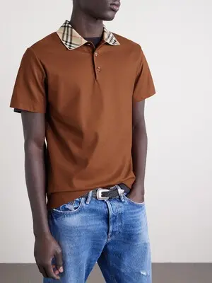 Burberry Evan Check Collar Cotton-piqué Polo Shirt - Brown