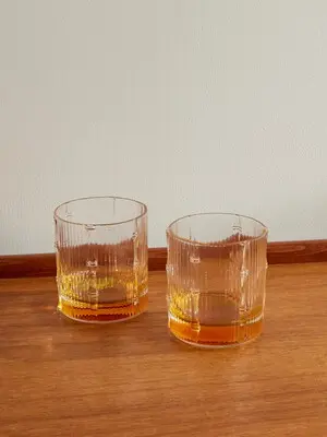 La DoubleJ Bamboo Set Of Two Crystal Glass Tumblers - Orange