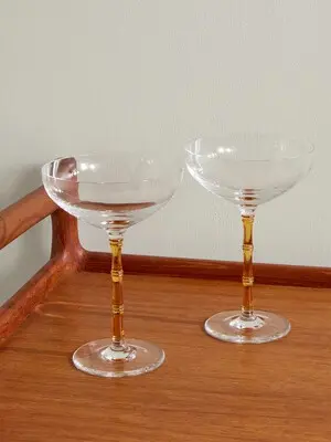 La DoubleJ Bamboo Set Of Two Crystal Glass Champagne Coupes - Neutrals