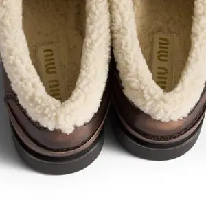 Miu Miu Bleached Leather And Shearling Penny Loafers - White