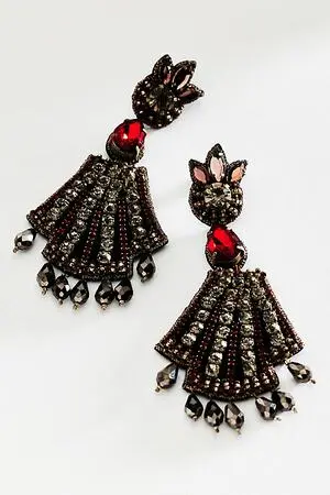 SUZANNA DAI Weimar Large Drop Earrings - Red