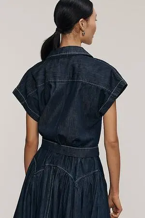 Maeve Denim Short Sleeve Crop Top