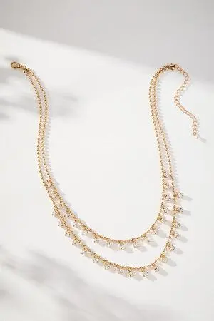 Anthropologie Delicate Layered Crystal Necklace - Clear