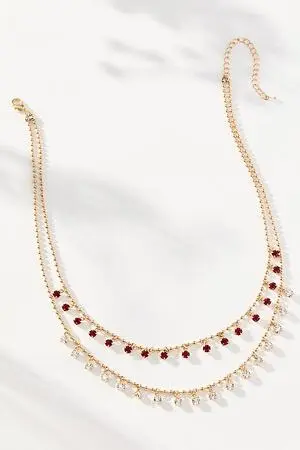 Anthropologie Delicate Layered Crystal Necklace - Ruby