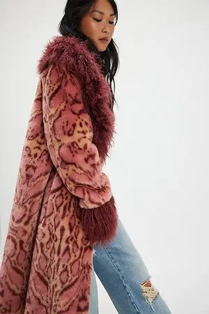 UNREAL FUR Cuvée Rose Faux Fur Coat With Shearling Cuffs And Collar