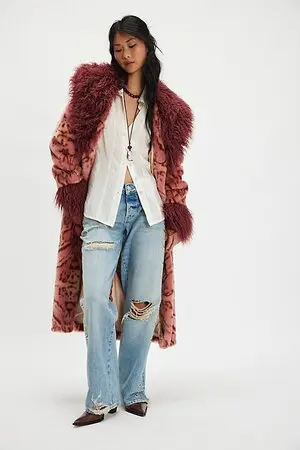 UNREAL FUR Cuvée Rose Faux Fur Coat With Shearling Cuffs And Collar