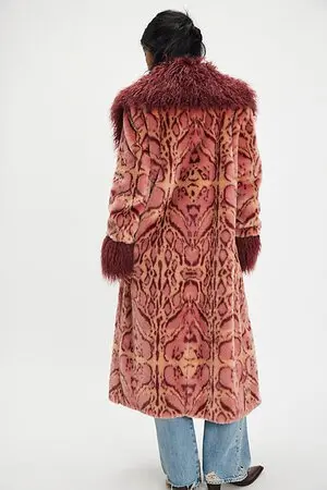UNREAL FUR Cuvée Rose Faux Fur Coat With Shearling Cuffs And Collar