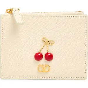 Valentino Garavani Cherryfic Leather Card Case - Light Ivory