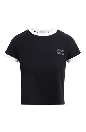 FAVORITE DAUGHTER Logo Crop Ringer T-shirt - Black/off White