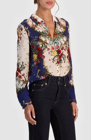 Alice + Olivia Willa Floral Silk Top
