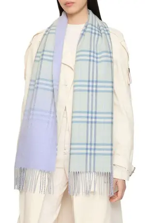 Burberry Gradient Check Jacquard Double Face Cashmere Fringe Scarf - Seafoam Green