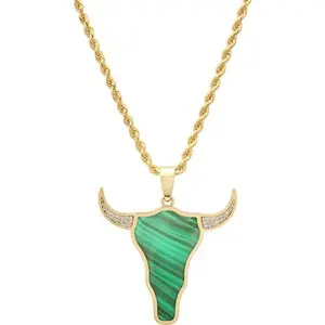 Established Diamond Pavé Steer Head Pendant Necklace Malachite