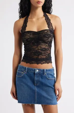 Princess Polly Lace Halter Top - Black