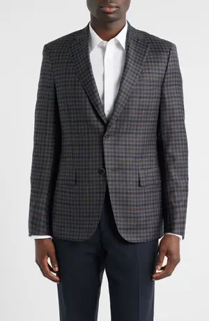 HERITAGE GOLD Milano Regular Fit Check Super 130s Wool Sport Coat - Grey